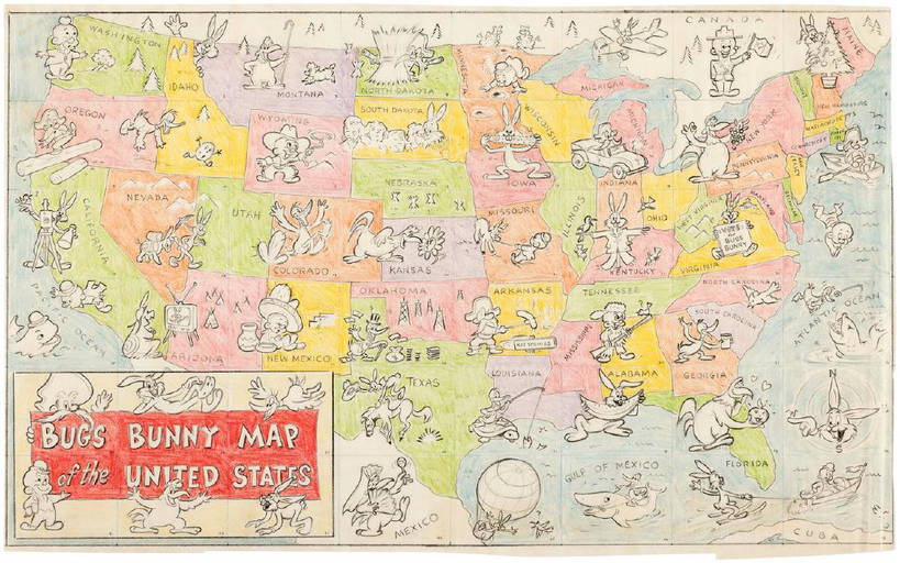"bugs Bunny Map Of The United States" Premium Original