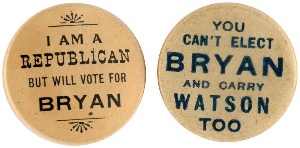 Pair Of Uncommon Bryan Slogan Studs Including "you Can't Elect Bryan ...