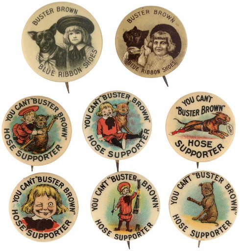 Buster Brown Shoes (2) And 6 Of 7 Earliest Buttons For Buster's Hose ...