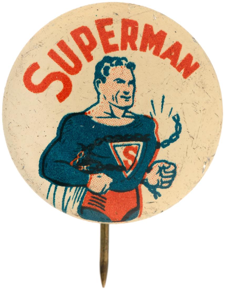 "SUPERMAN" FIRST EVER PINBACK BUTTON WITH "ACTION