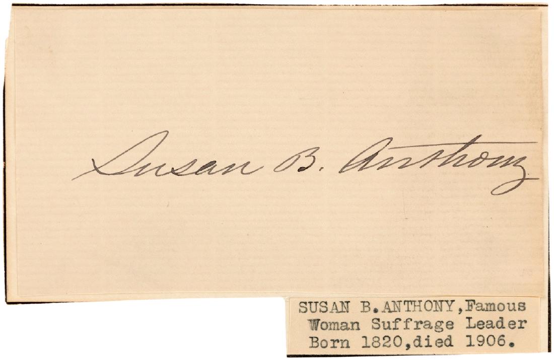 WOMEN'S SUFFRAGE SUSAN B. ANTHONY CUT SIGNATURE.