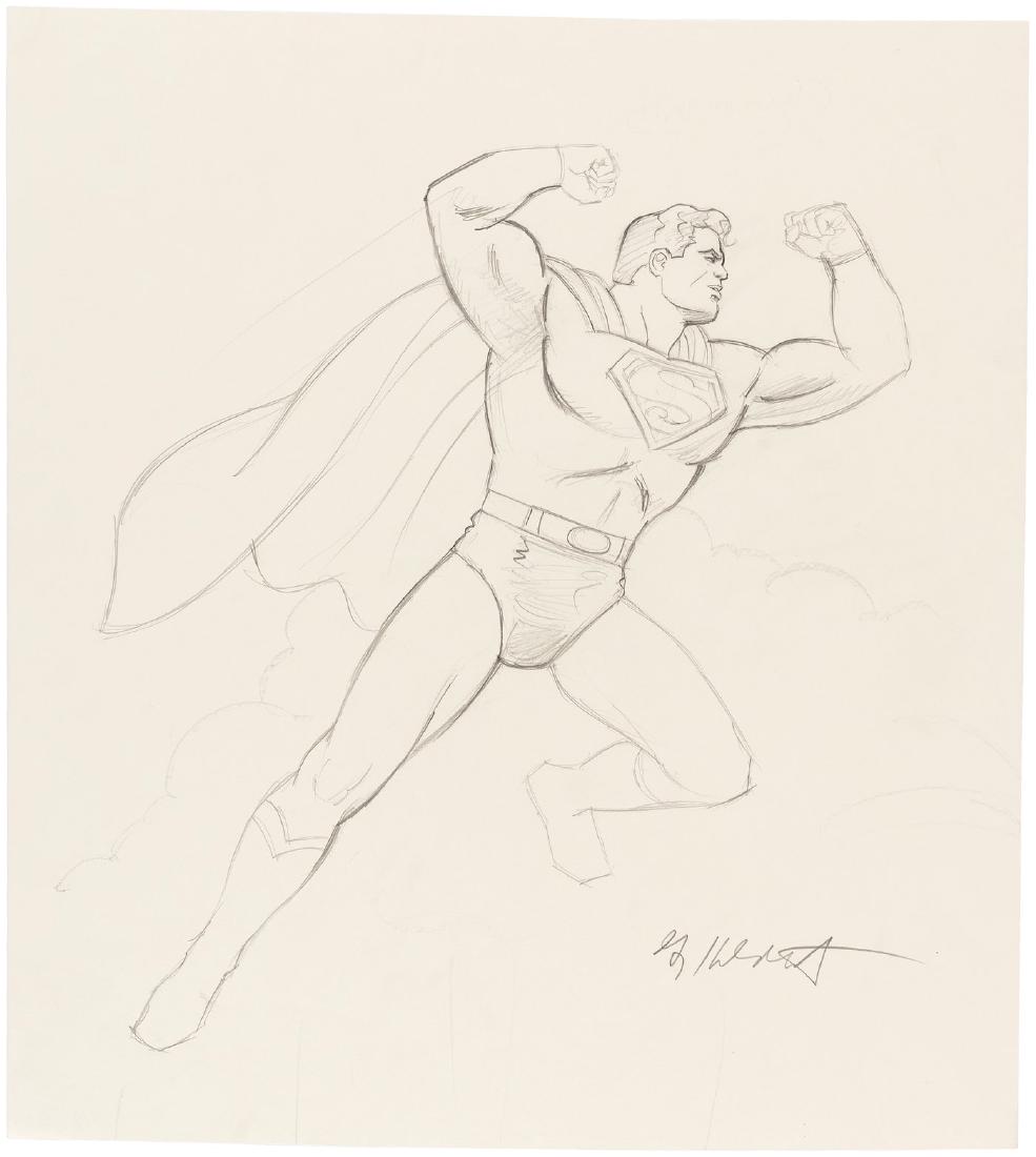 SUPERMAN JOE SHUSTER PENCIL SKETCH TRIBUTE ORIGINAL ART
