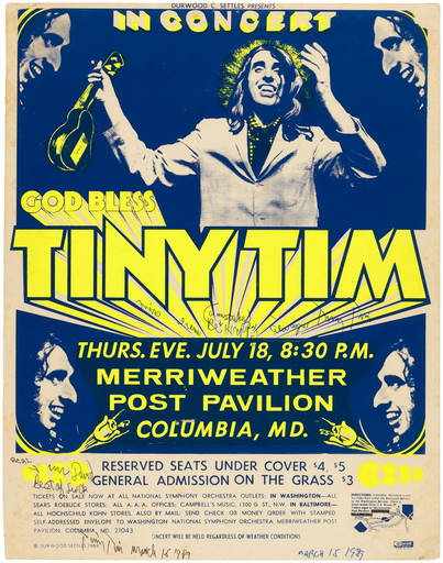 Tiny Tim Signed 1968 Concert Poster By Dail Beeghly.
