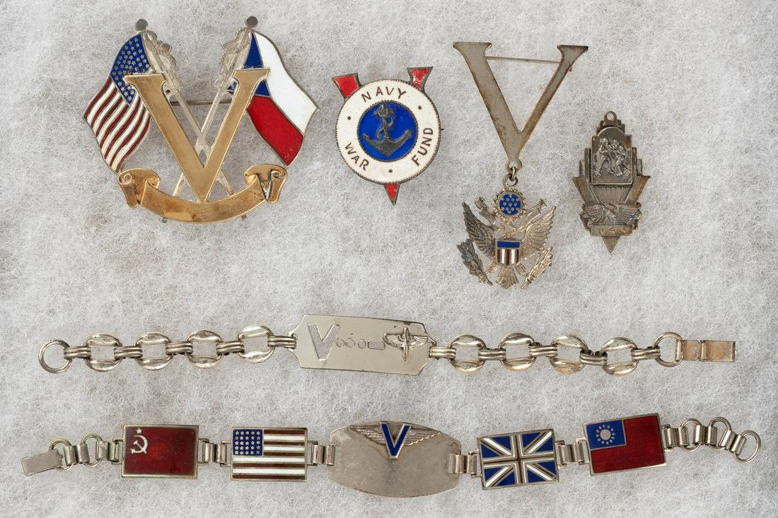 Sterling Silver, Most With Enamel, V For Victory Pins