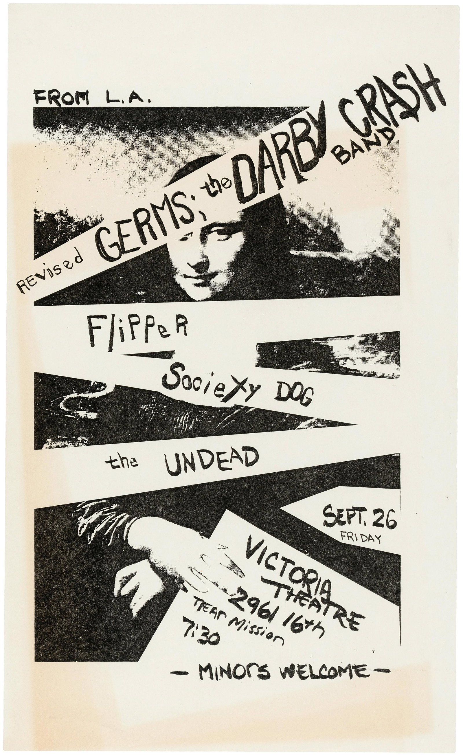 The Germs Darby Crash Band Trio Of Punk Concert Flyers