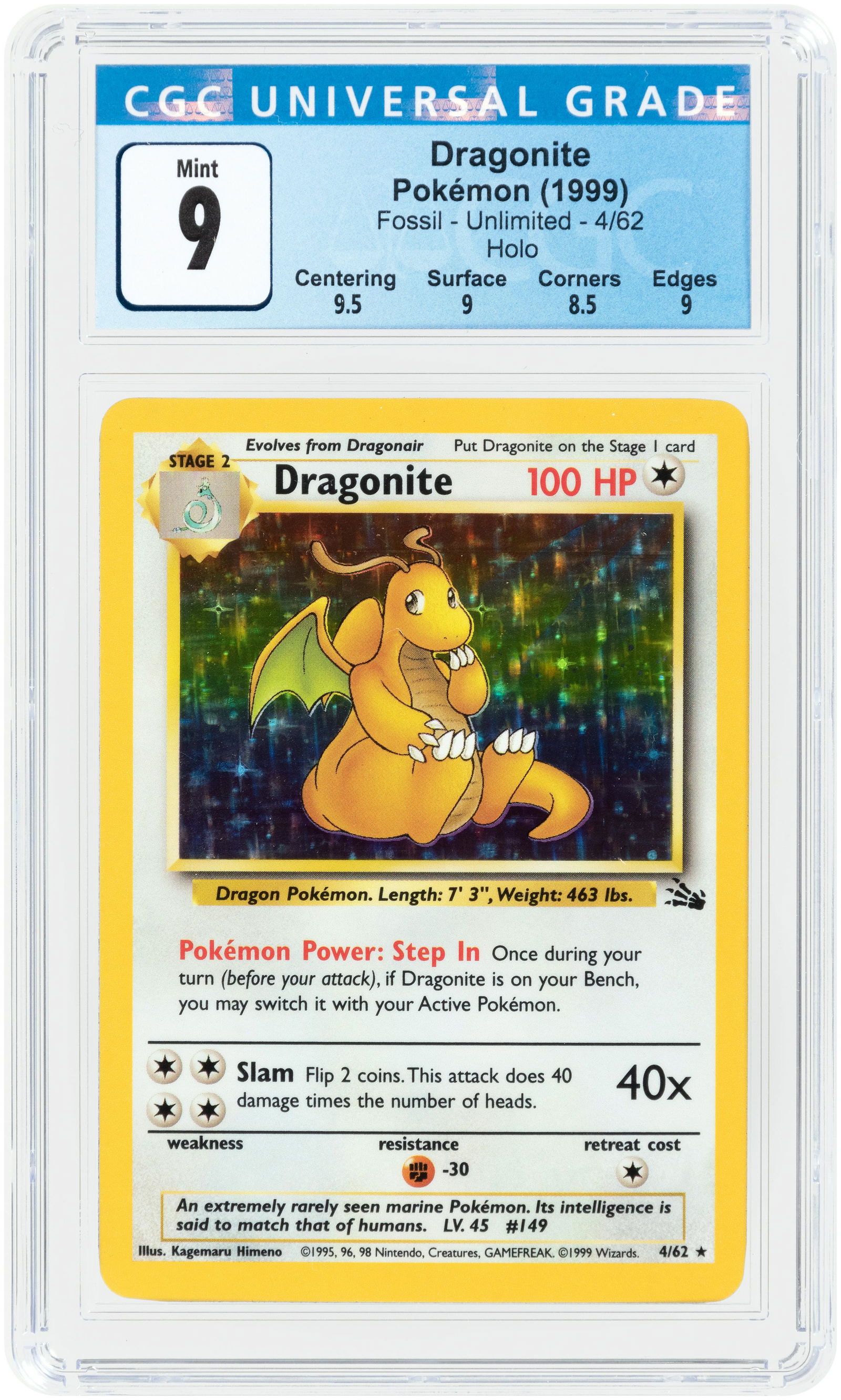 1999 Pokémon Fossil Set Dragonite 4/62 Holo