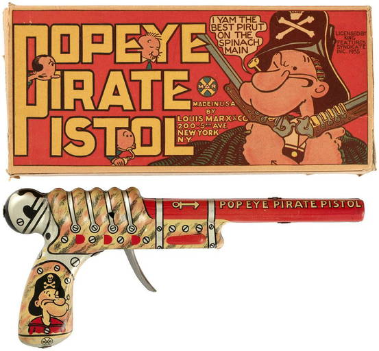 Popeye Pirate Pistol Boxed Marx Clicker Gun.