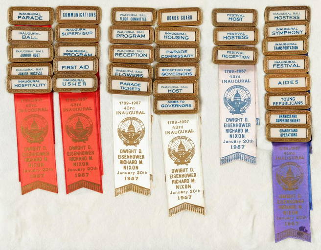 Eisenhower Collection Of 34 Different 1953 Ike Inaugural Ribbon Badges.