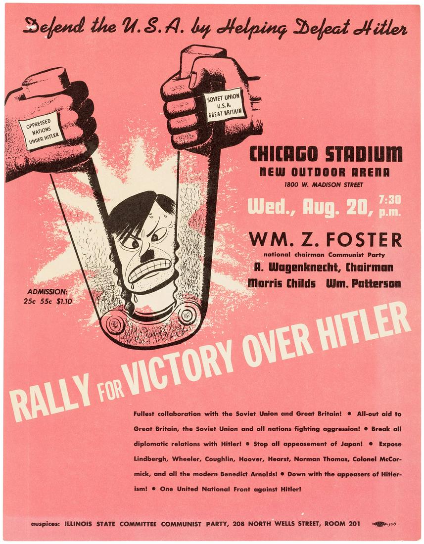 “rally For Victory Over Hitler" Communist Party 1941 Flyer.