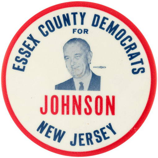 Johnson "essex County Democrats New Jersey" 1964 Portrait Button.