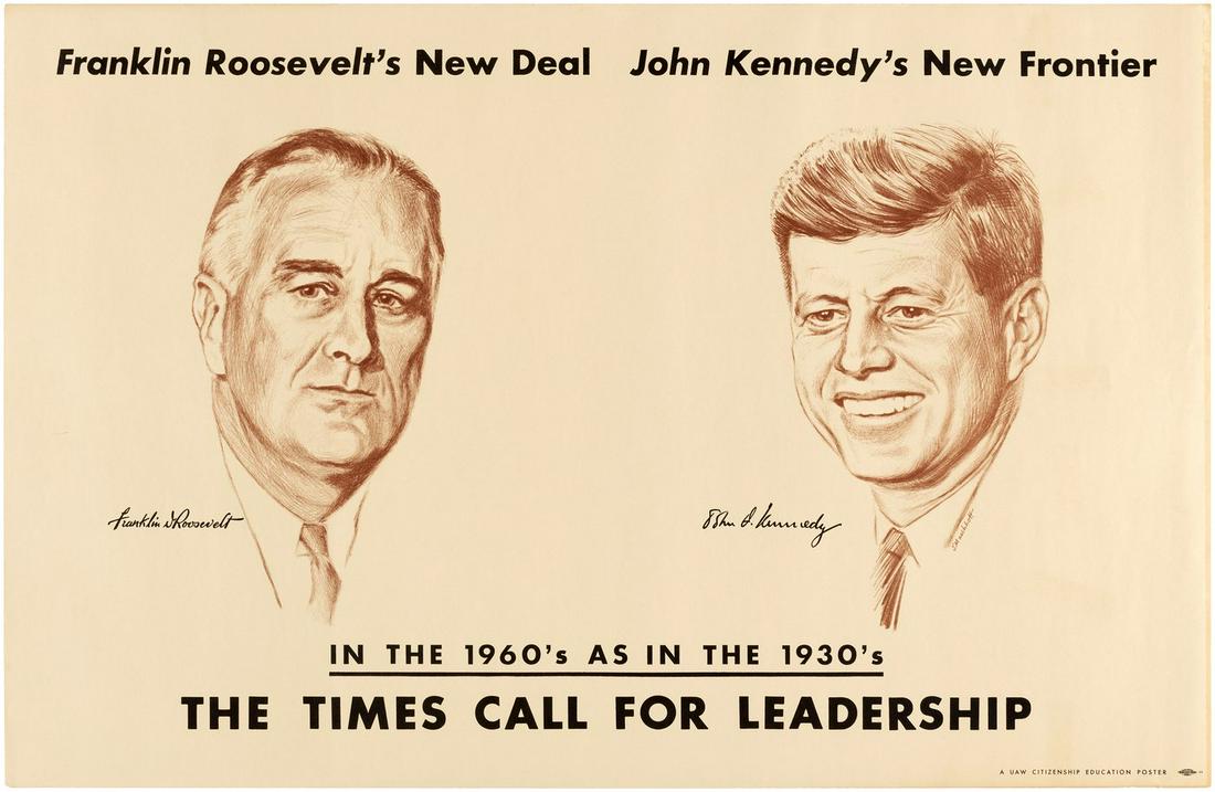 Kennedy New Frontier Roosevelt New Deal 1960 Jfk Campaign Poster. Auction