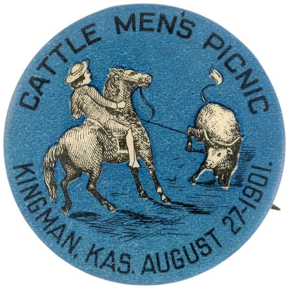 Kansas 1901 Rodeo Event Button Promoting "cattle Men's Picnic". Auction