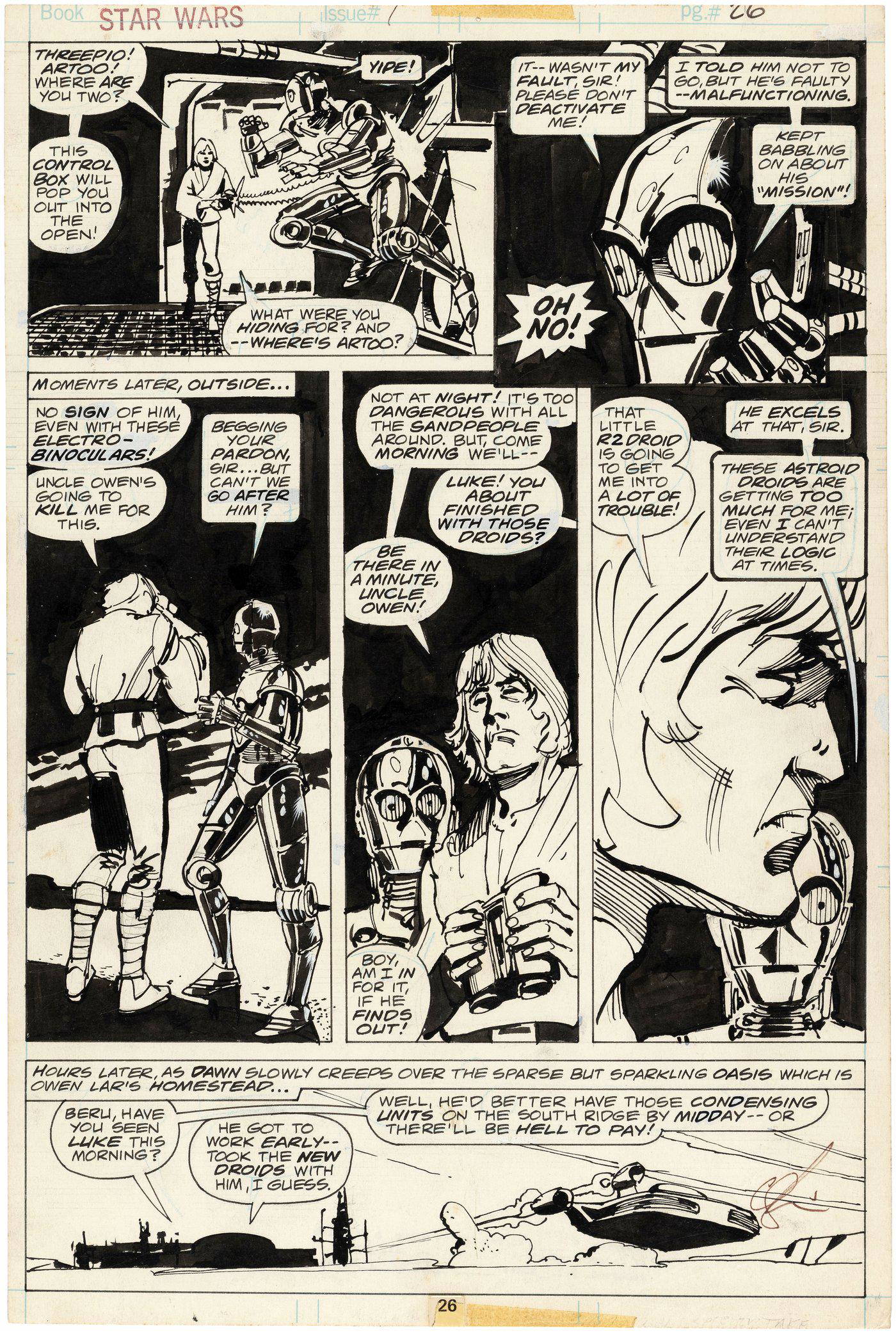 Star Wars #1 Comic Book Page Original Art By Howard Chaykin. Auction
