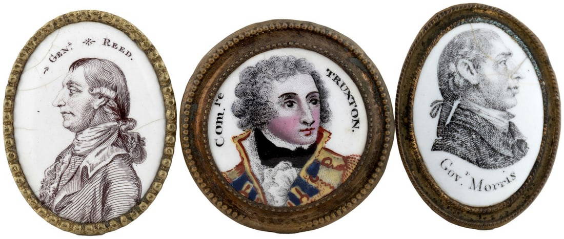 Early American Colonial Trio Of Curtain Portrait Tie-backs. Auction