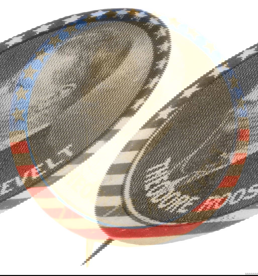 Theodore Roosevelt Scarce Patriotic Border Button Unlisted In Hake. Auction