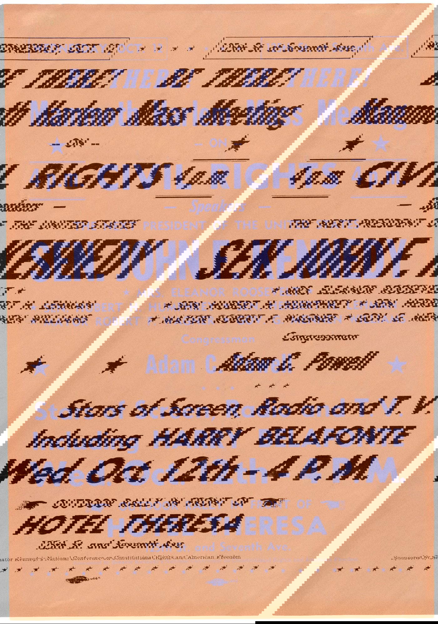 Kennedy "mammoth Harlem Mass Meeting On Civil Rights" 1960 Campaign ...