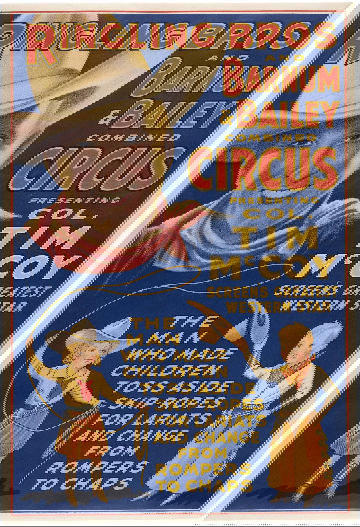 Cowboy Tim Mccoy Ringling Bros. And Barnum & Bailey Combined Circus 1930s Linen Mounted Poster ...