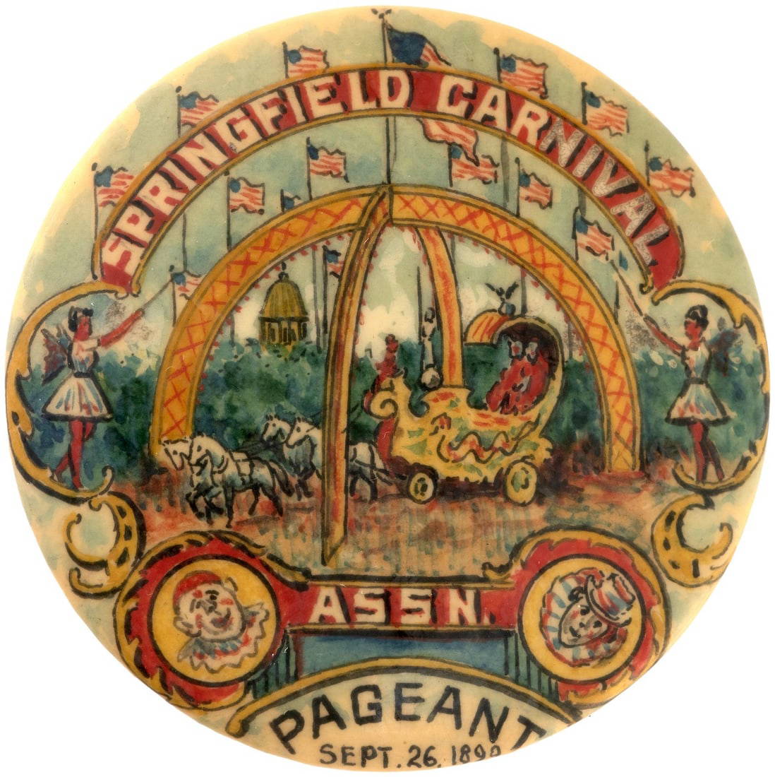 Amazingly Ornate 1.75" Button For Springfield Carnival Assn. Pageant ...