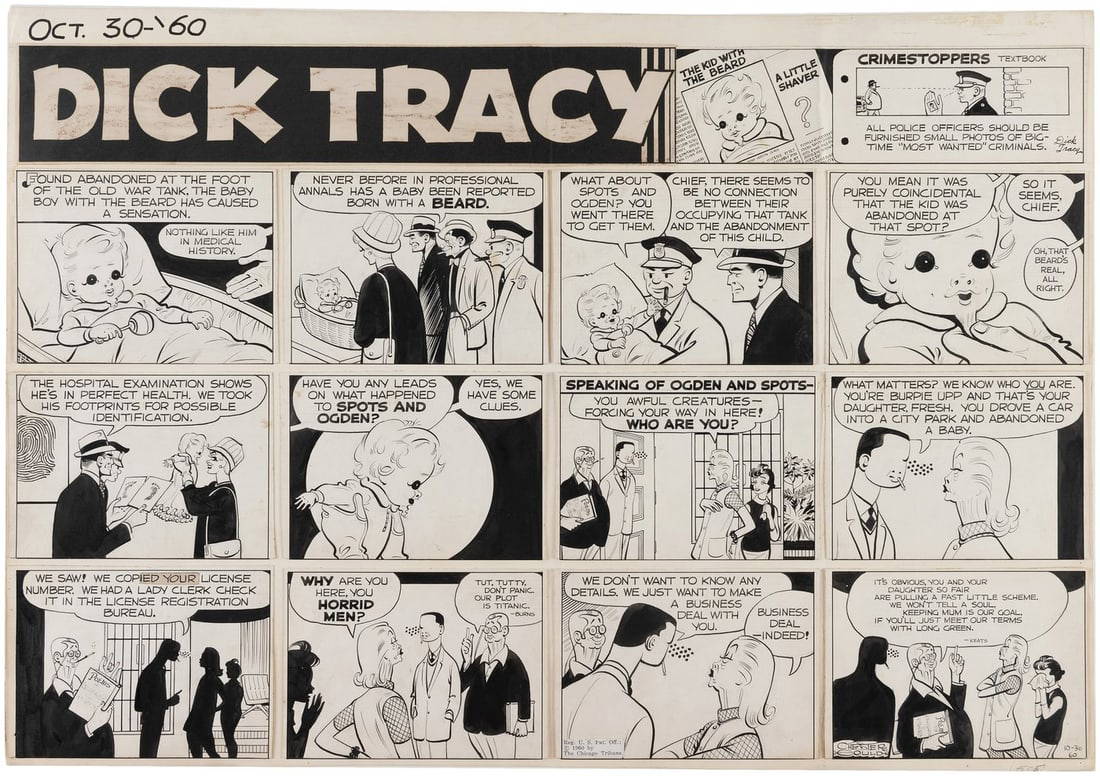 Dick Tracy 1960 Sunday Page Original Art By Chester Gould. Auction