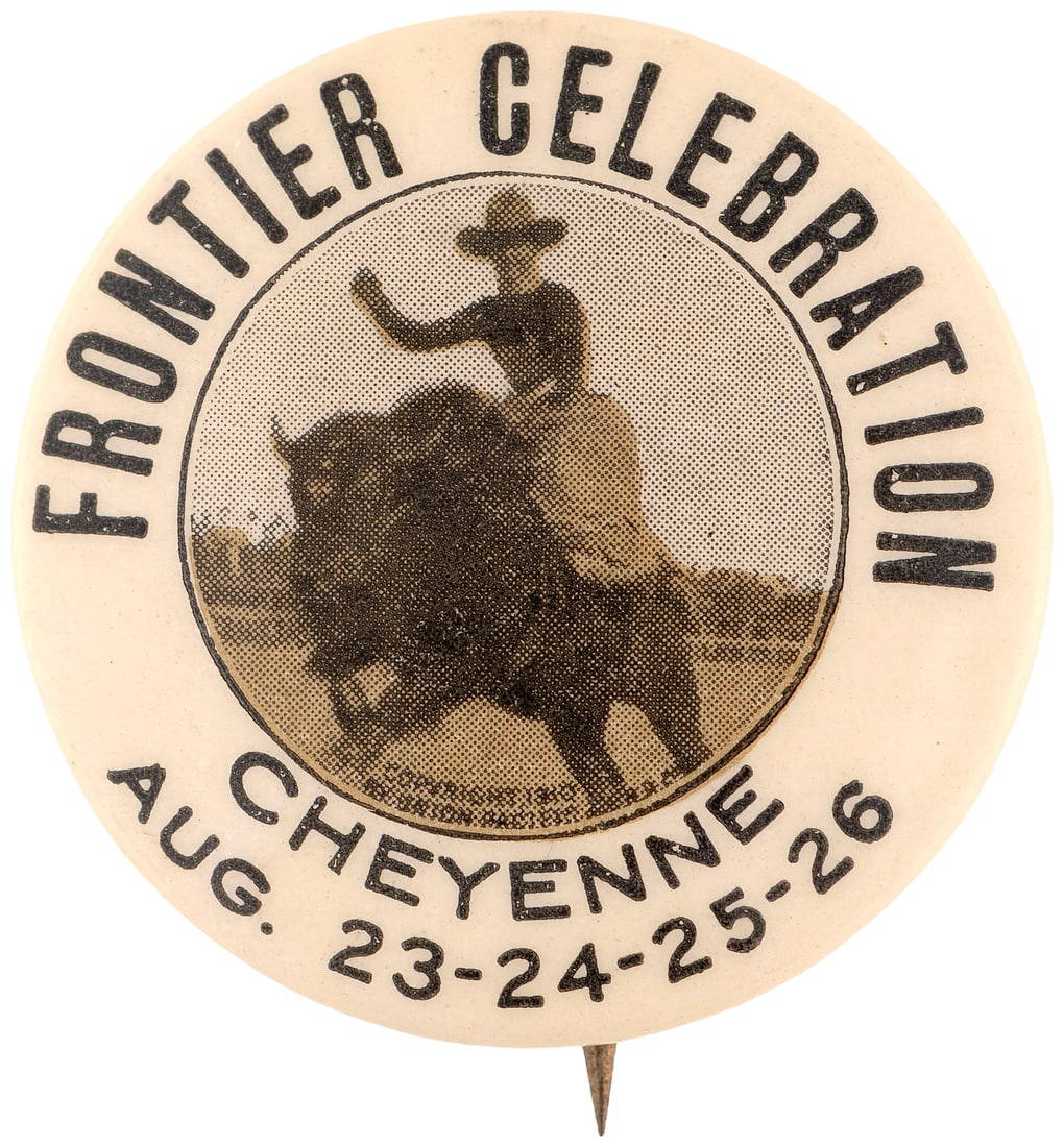 Bucking Buffalo With Cowboy Rider Button Copyrighted 1910 For Cheyenne ...