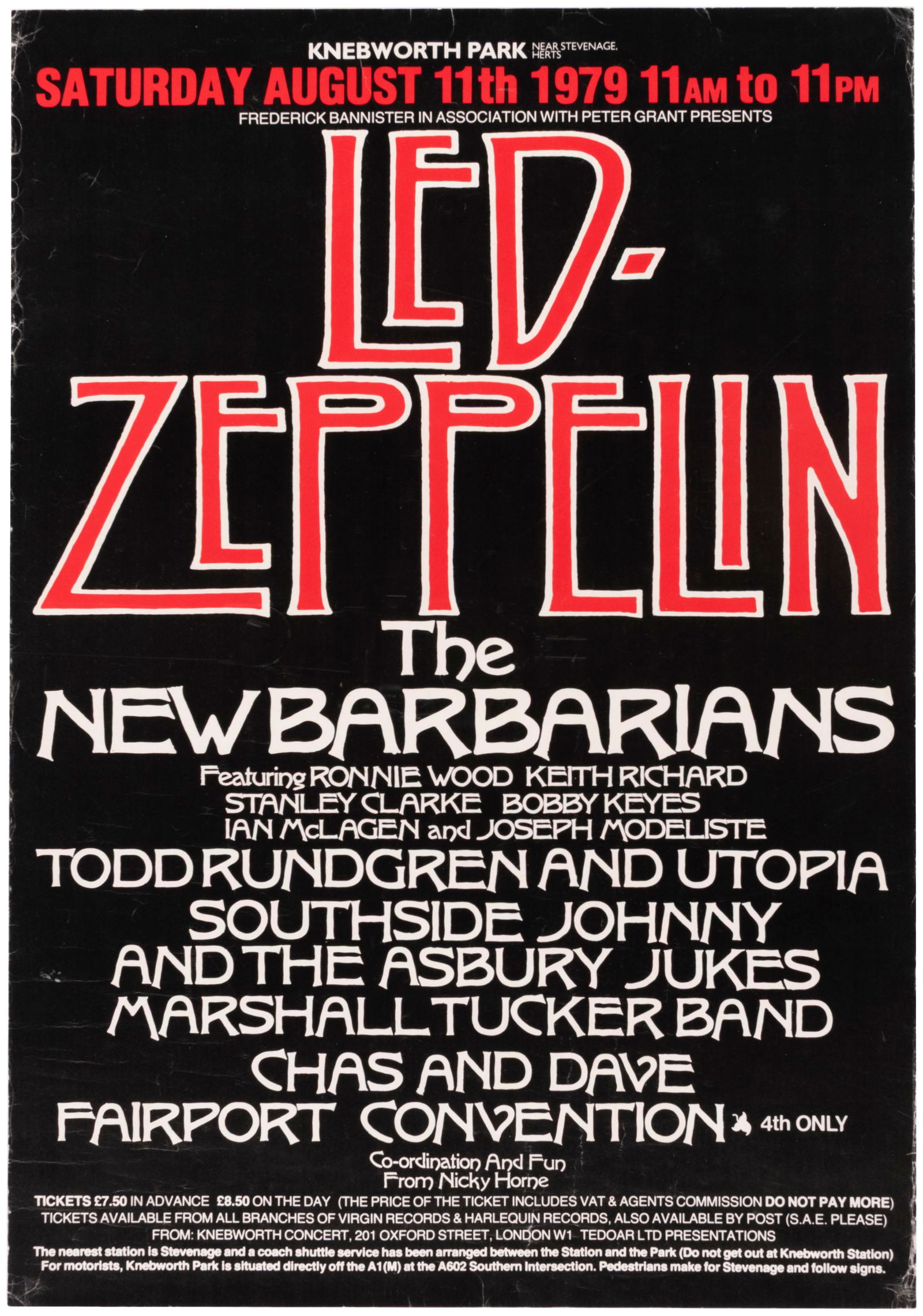 Led Zeppelin & The New Barbarians Knebworth Festival Concert Poster ...