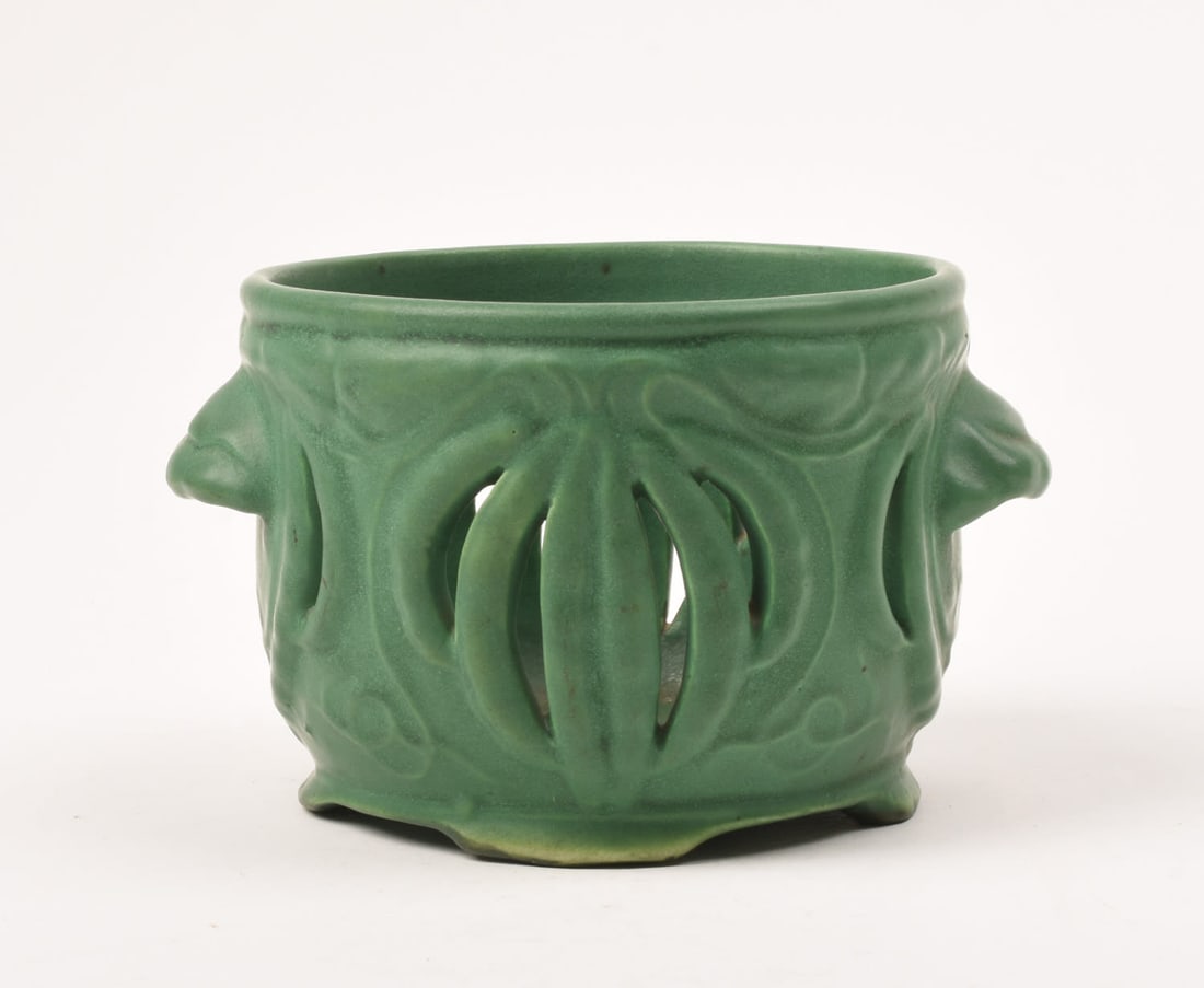 Weller Pottery Matte Green Reticulated Bowl Auction