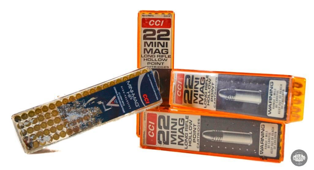 Four Boxes (100ct Each) Cci Mini Mag .22 Lr Hp Cartridges 400 Rounds Total