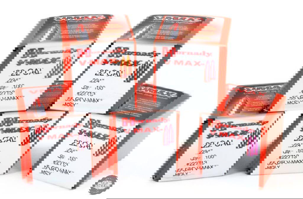 500 Hornady V-max .22 Caliber 55gr Bullets Auction