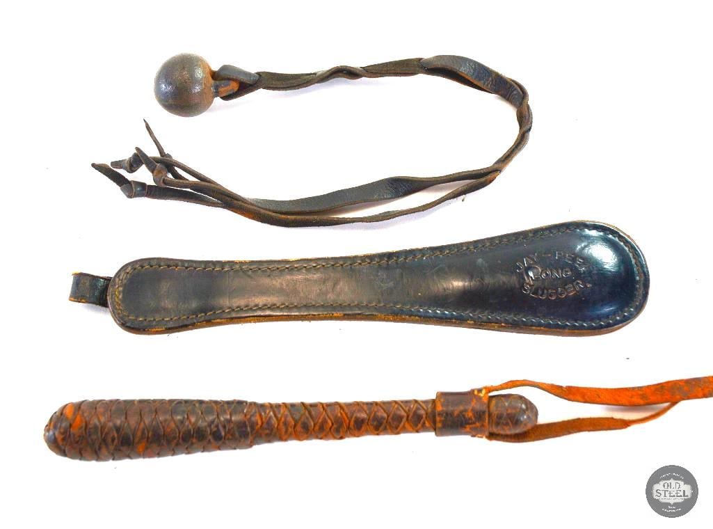 Lot Of 3 Impact Weapons Blackjack, Sap, Cosh, Slungshot, Etc. Auction