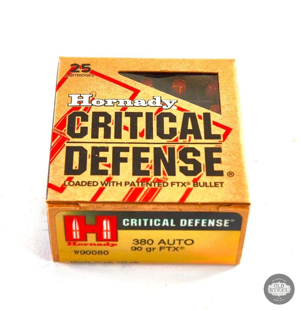 25 Rounds Hornady 380 Auto 90gr Ftx Critical Defense Ammunition Auction