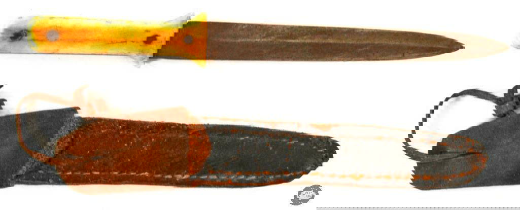 Antique Bone Handled Dagger - Leather Sheath Auction