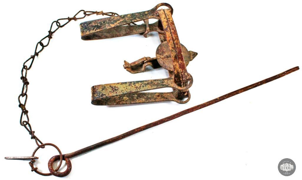 Antique Victor Double Spring Trap With Chain And Anchor Spike Auction