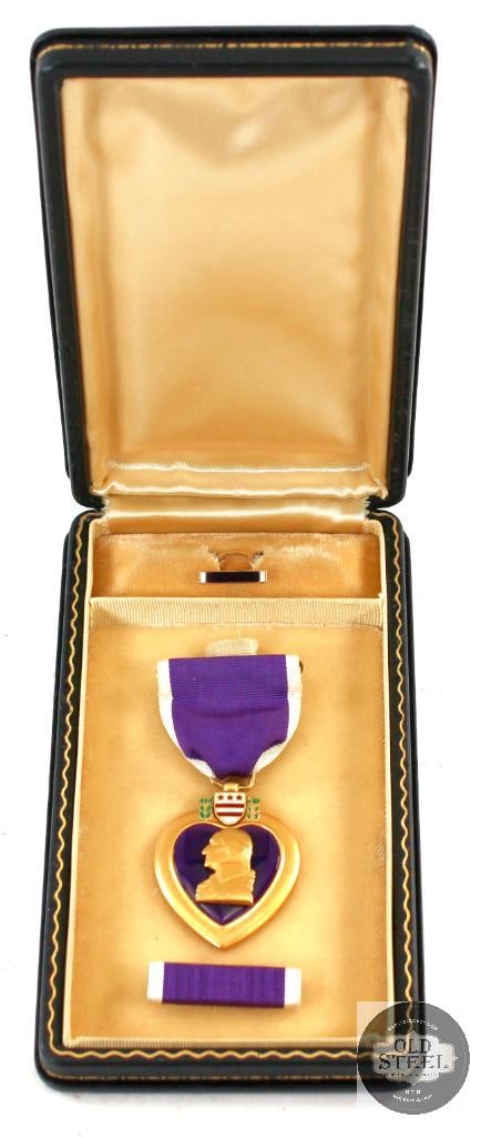 Wwii Us Purple Heart Medal, Ribbon Lapel Pin In Box Auction