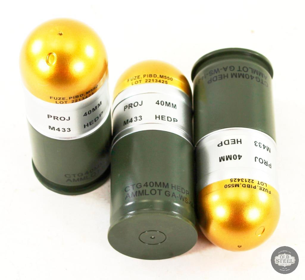 3 Display 40mm Hedp Grenade Rounds Auction