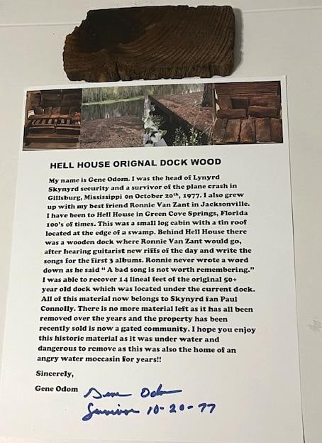 Lynyrd Skynyrd Hell House 50+ Year Old Dock Wood (gene Odom Coa) Auction