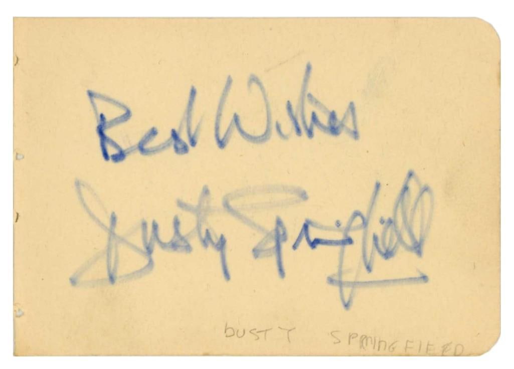 Dusty Springfield 1960s Autograph (uk) (tracks Coa) Auction