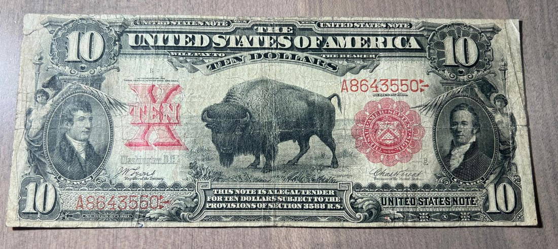 1901 10$ Bison Red Seal Ten Dollar Legal Tender Us Note Auction