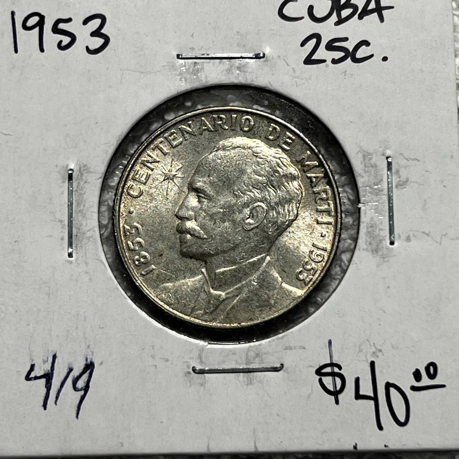 1953 Cuba 25 Cents Silver Coin Auction