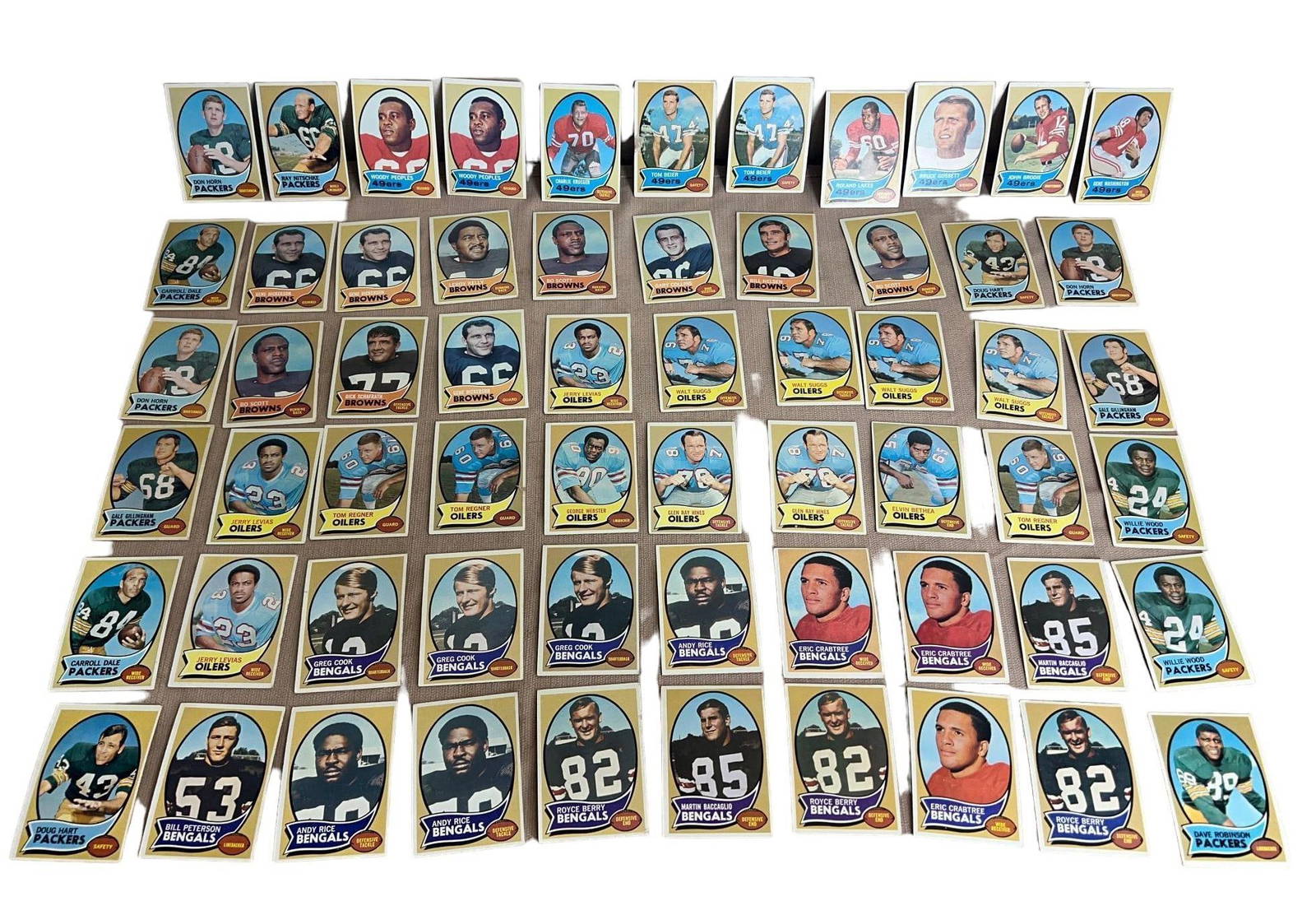 61- 1970 Topps Football Cards, Packers, Bengals, Oilers, Browns, And ...