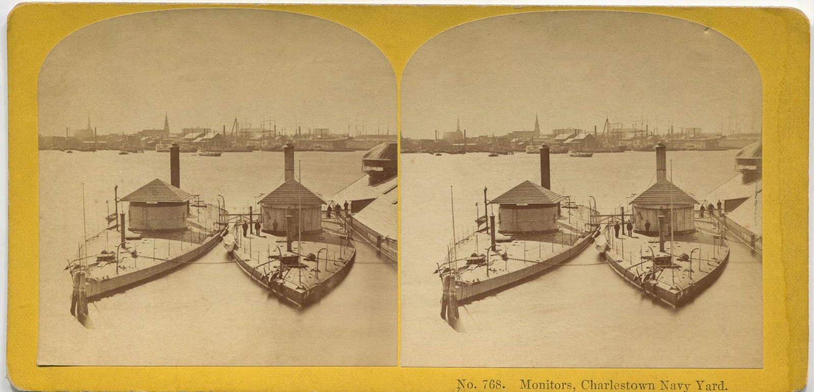 Stereoview Of Civil War Monitors At Charlestown Naval Yard, Boston Auction