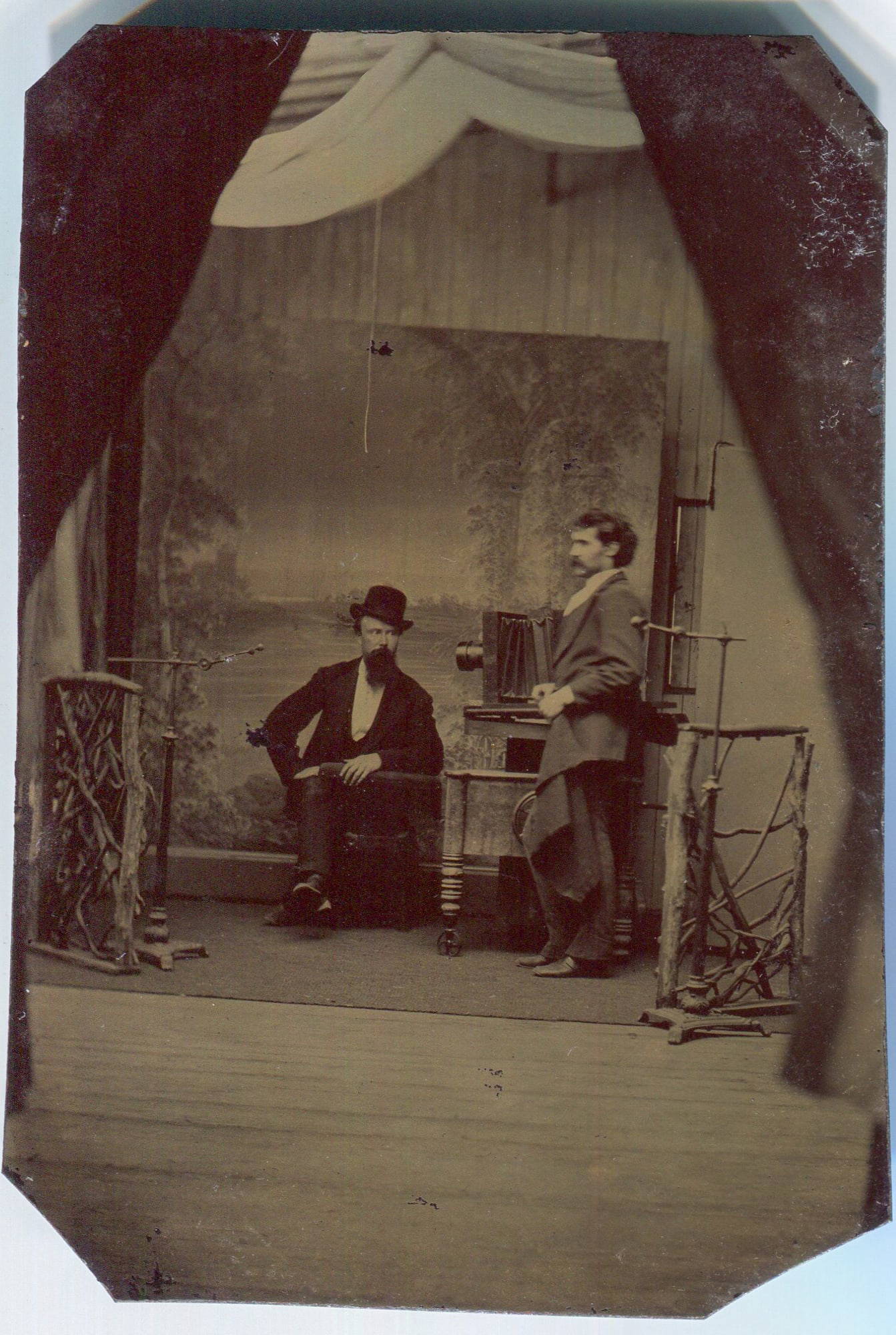Cdv Tintype Of A Full Photographer's Studio With Great Backdrop Auction