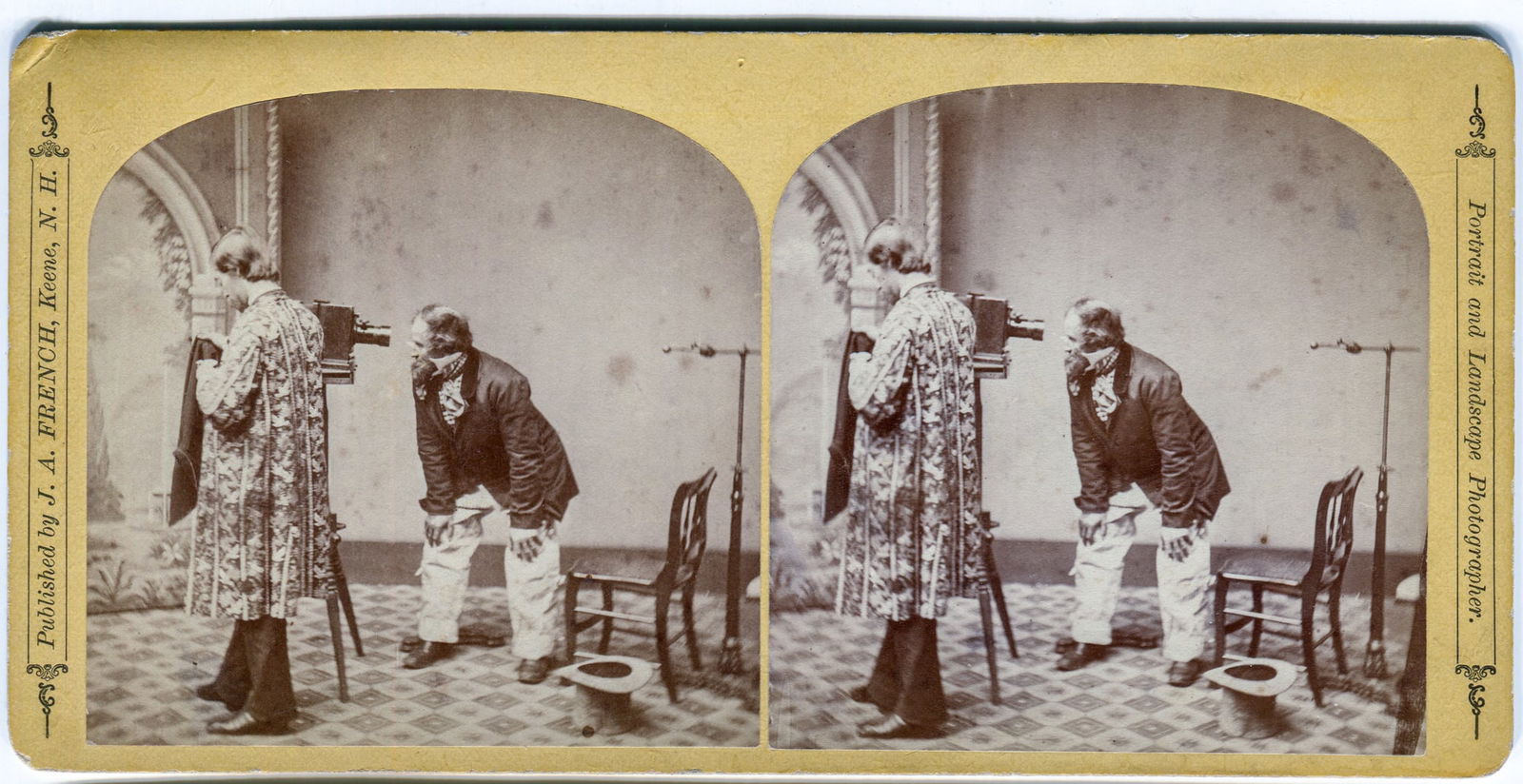 Stereoview By Ja French Of A Photographer And Camera Auction