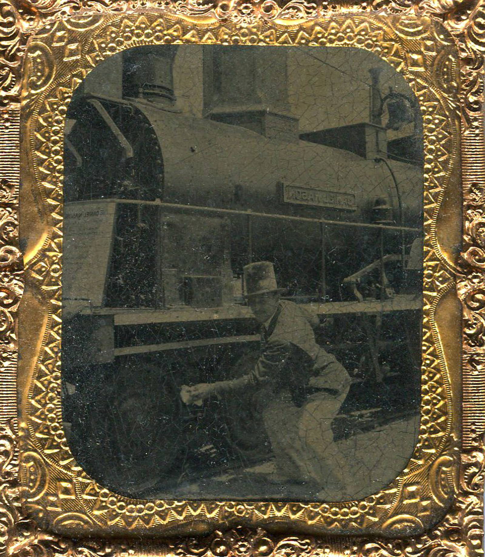 Tintype Of Man Pretending To Polishing The Wheel Of The Daniel Nason ...
