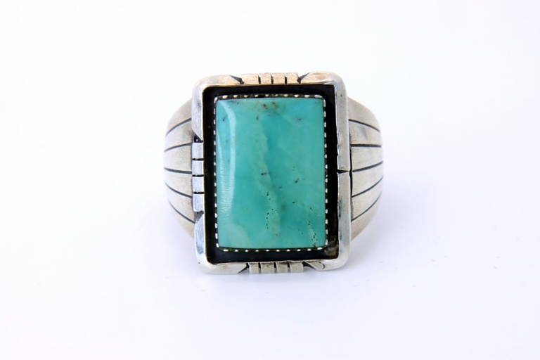 Navajo Artist Running Bear Carlin Turquoise Ring