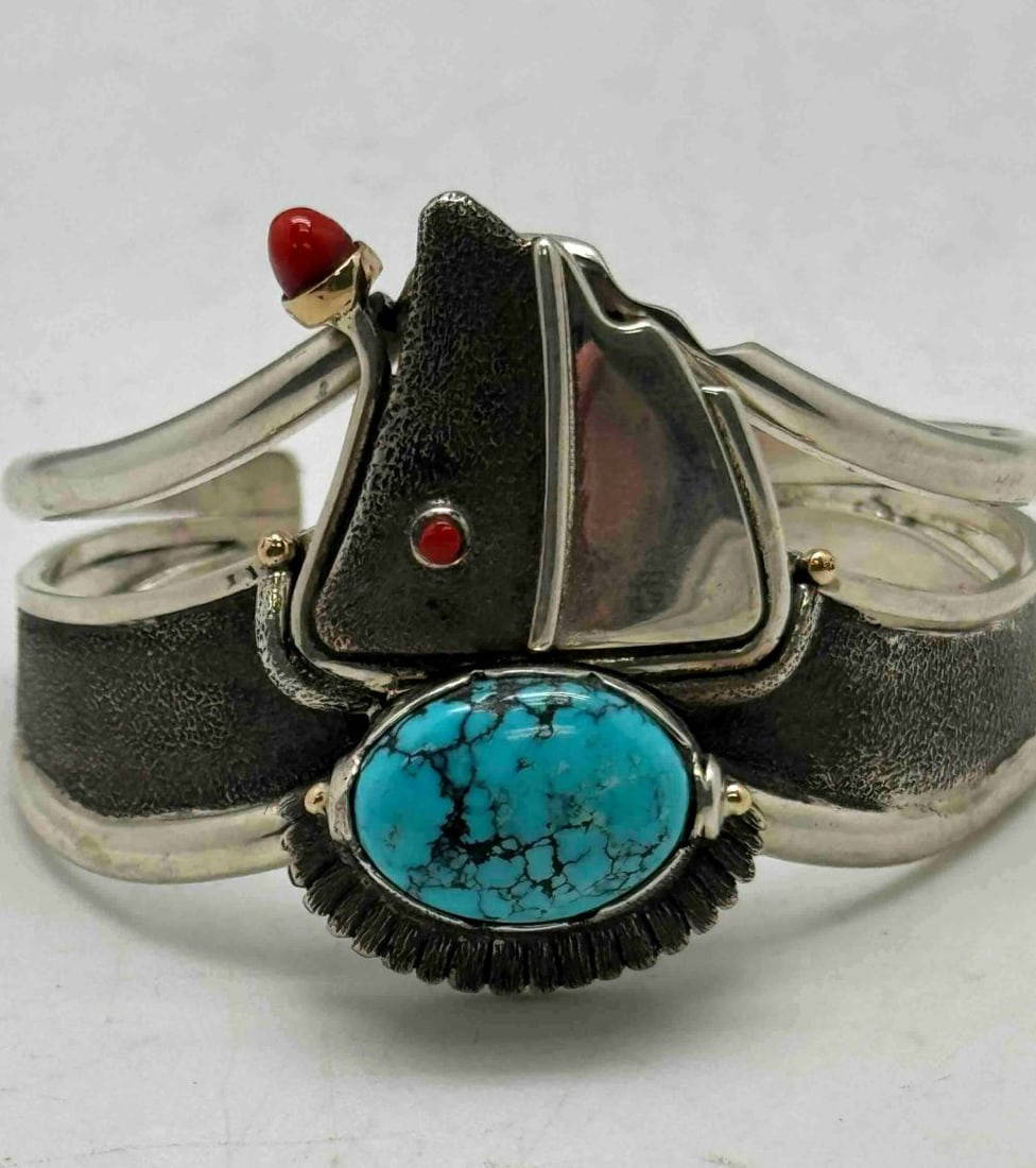 Ray Winner Navajo Unique Spider Web Turquoise Cuff Auction