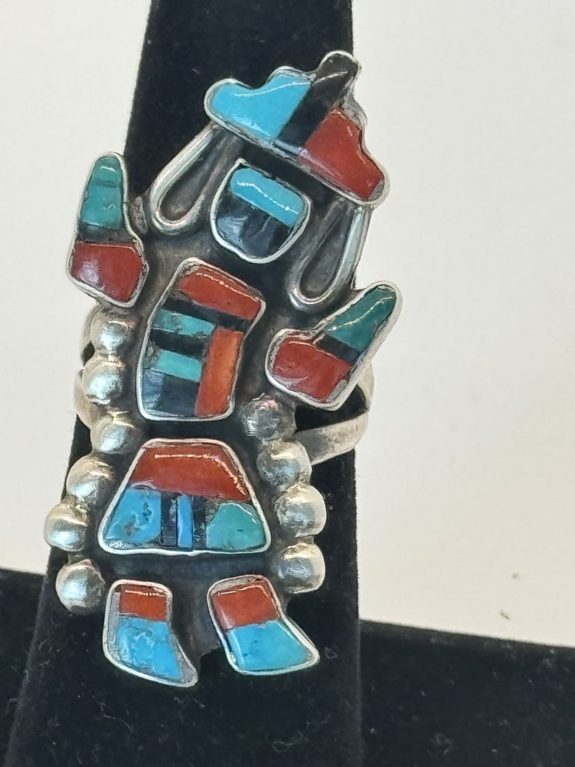 Sterling Silver Zuni Inlay Kachina Dancer Ring Auction