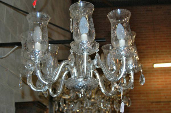 Eight Branch Chandelier, With Waisted Cut Crysta