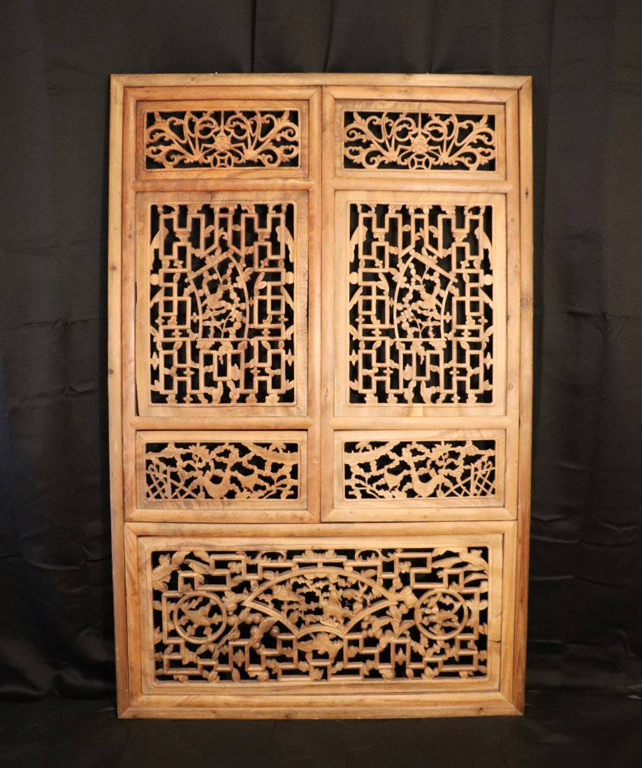 Antique Chinese Carved Wood Window Screen Wall Panel With Two Doors Auction