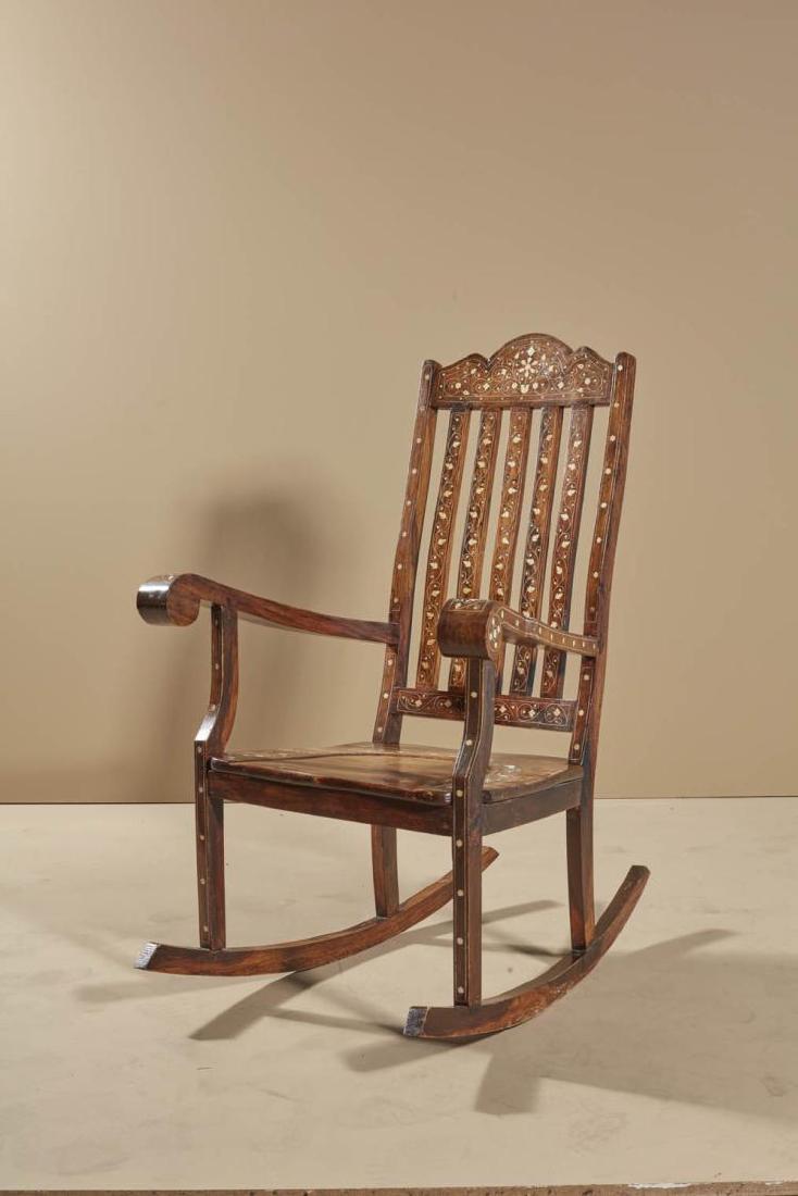 535: RUSSIAN STYLE CARVED WOOD SKELETON ROCKING CHAIR