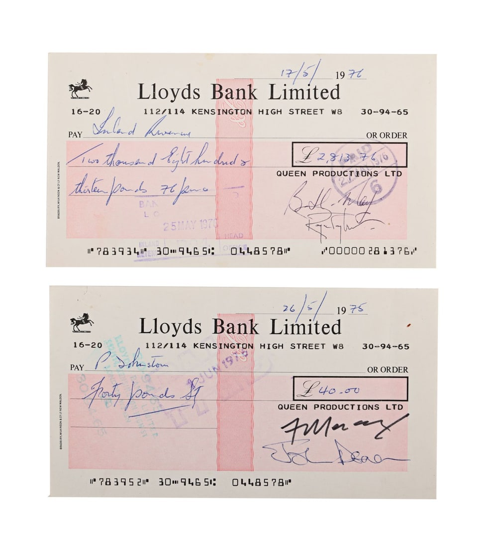 Queen - Pair Of 1975 Lloyds Bank Cheques Signed By Freddie Mercury ...